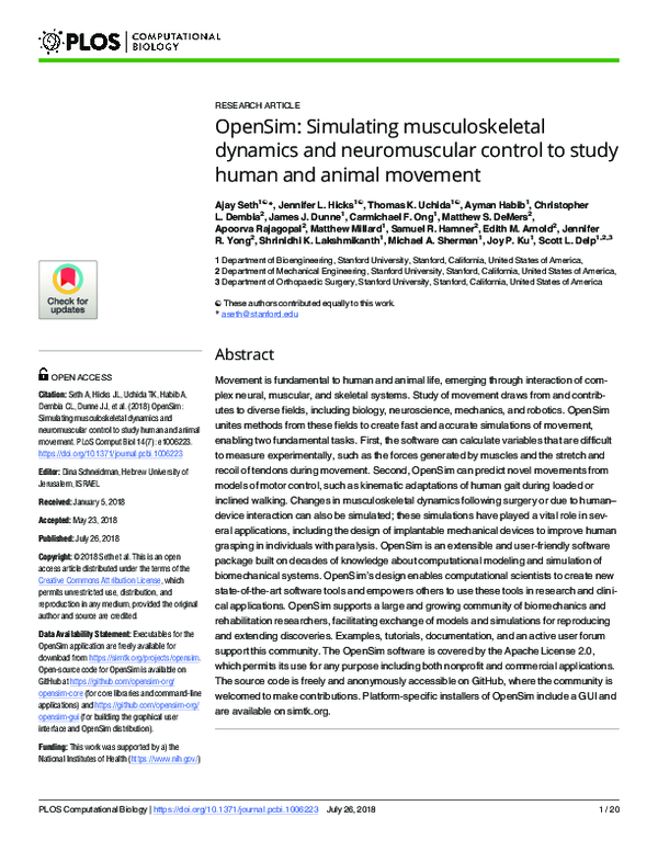 (PDF) OpenSim: Simulating musculoskeletal dynamics and neuromuscular control to study human and ...