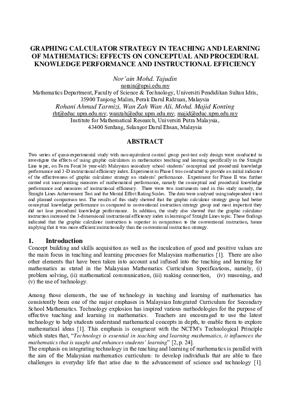 (PDF) Graphing Calculator Strategy in Teaching and Learning of ...