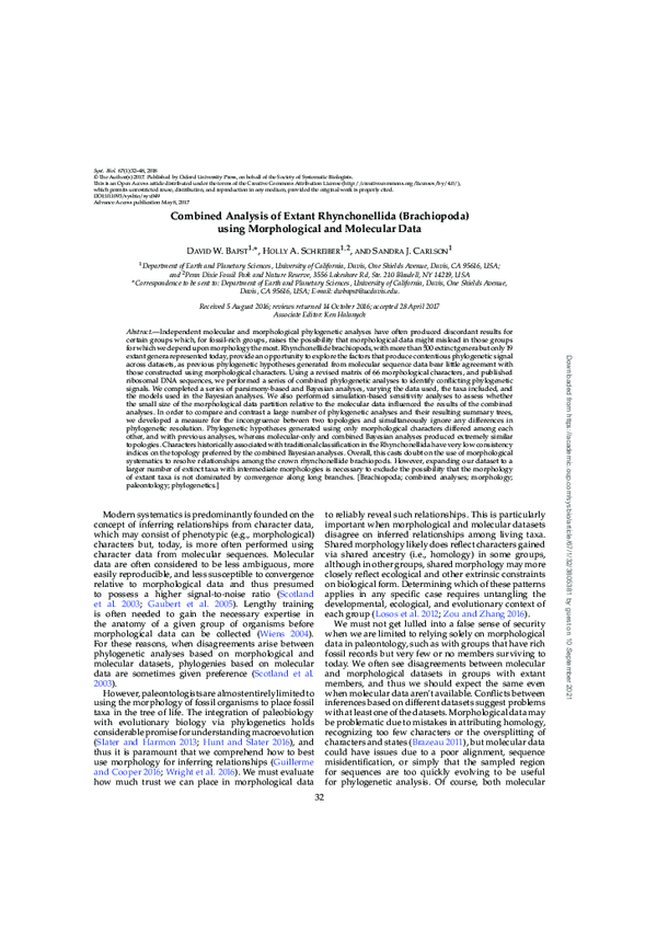 (PDF) Combined Analysis of Extant Rhynchonellida (Brachiopoda) Using ...