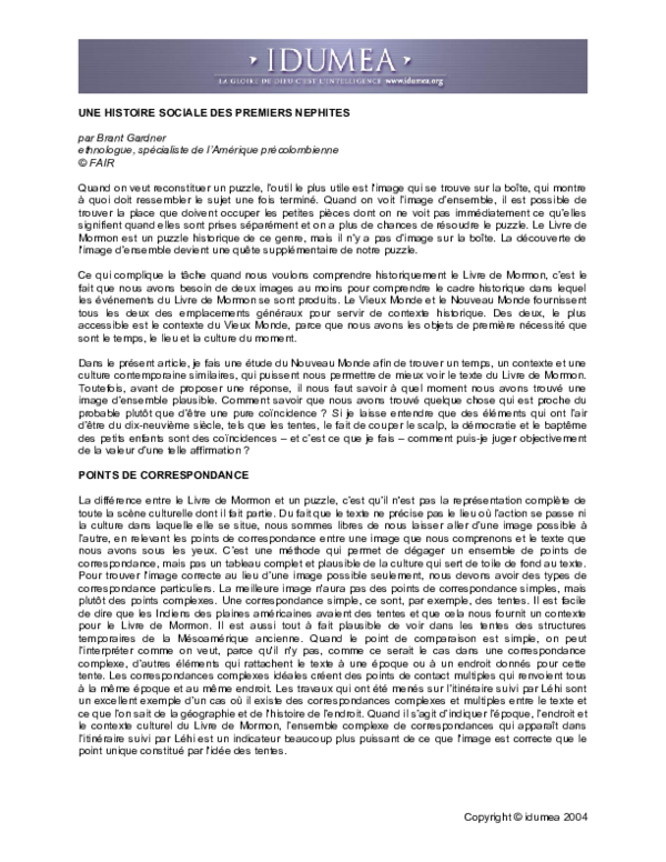 (DOC) Une Histoire Sociale Des Premiers Nephites