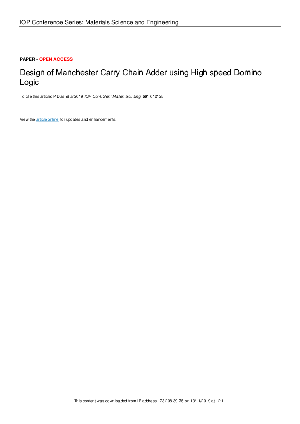 (PDF) Design of Manchester Carry Chain Adder using High speed Domino Logic
