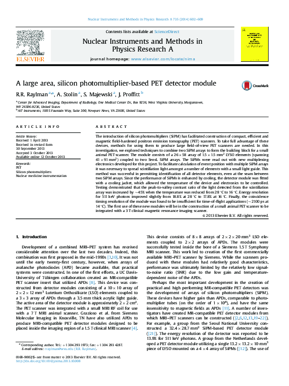 (PDF) A large area, silicon photomultiplier-based PET detector module