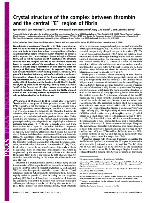(PDF) Crystal structure of the complex between thrombin and the central ...