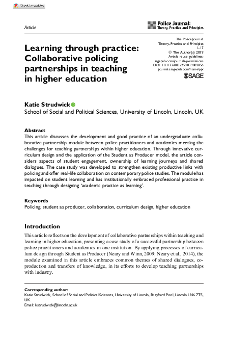 (PDF) Learning through practice: Collaborative policing partnerships in ...