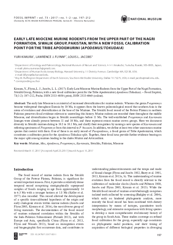 (PDF) Early Late Miocene Murine Rodents from the Upper Part of the ...