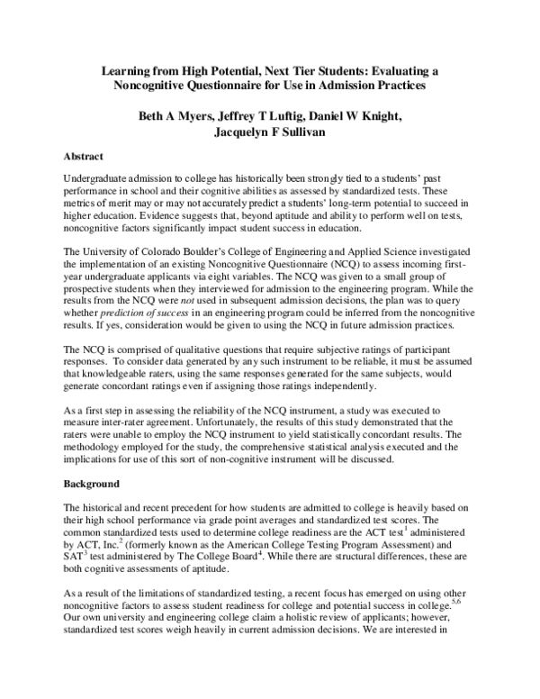 (PDF) Learning from High Potential, Next Tier Students: Evaluating a ...