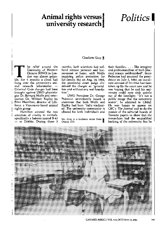 (PDF) Animals rights versus university research