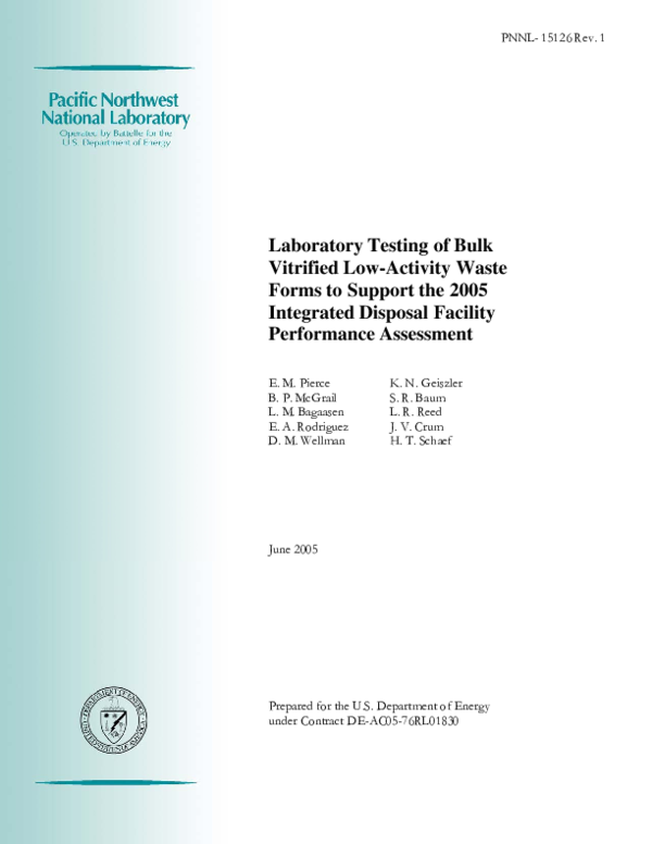 (PDF) Laboratory Testing of Bulk Vitrified Low-Activity Waste Forms to ...
