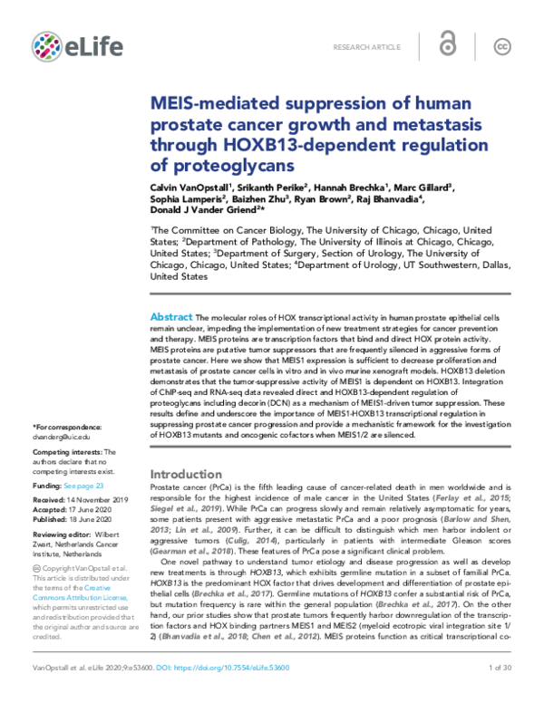 (PDF) MEIS-mediated suppression of human prostate cancer growth and ...