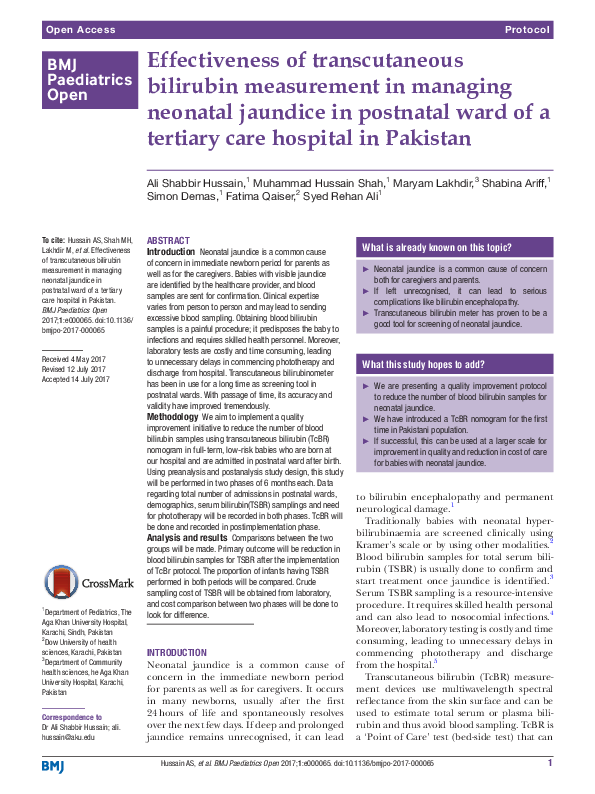 (PDF) Effectiveness of transcutaneous bilirubin measurement in managing ...