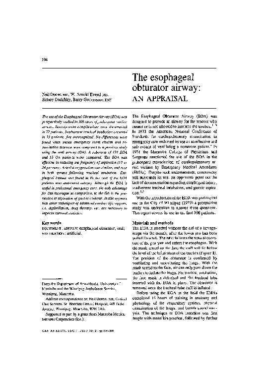 (PDF) The esophageal obturator airway: An appraisal