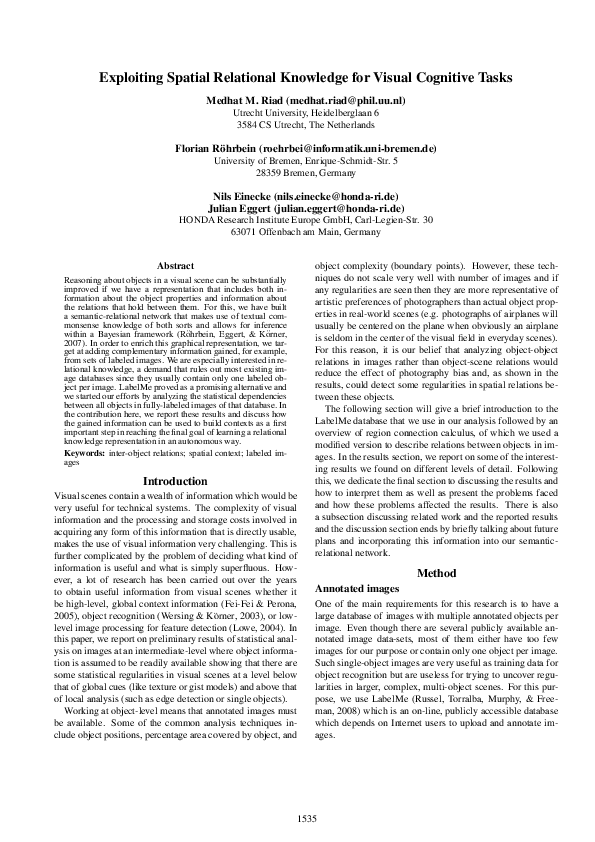(PDF) Exploiting Spatial Relational Knowledge for Visual Cognitive Tasks
