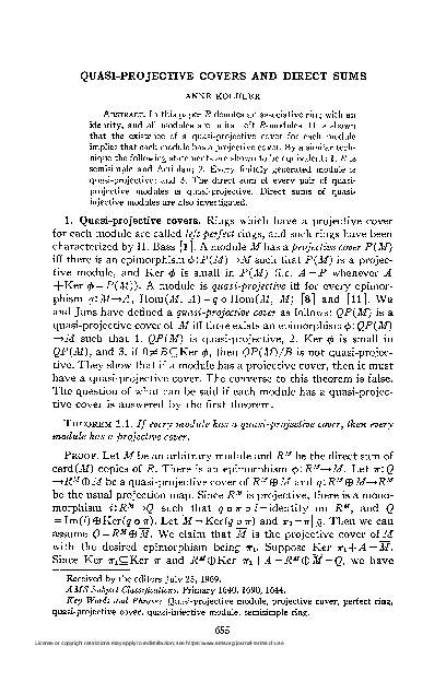 (PDF) Quasi-projective covers and direct sums