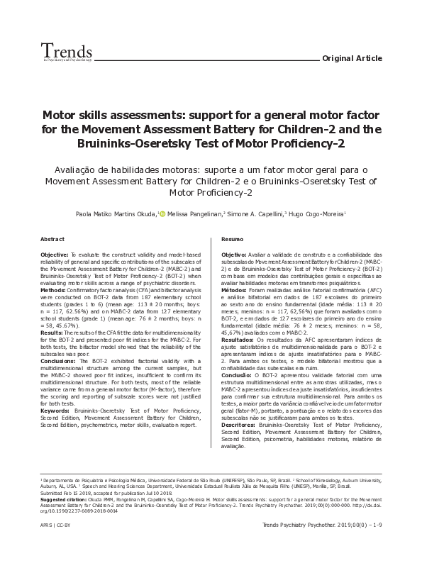 (PDF) Motor skills assessments: support for a general motor factor for ...
