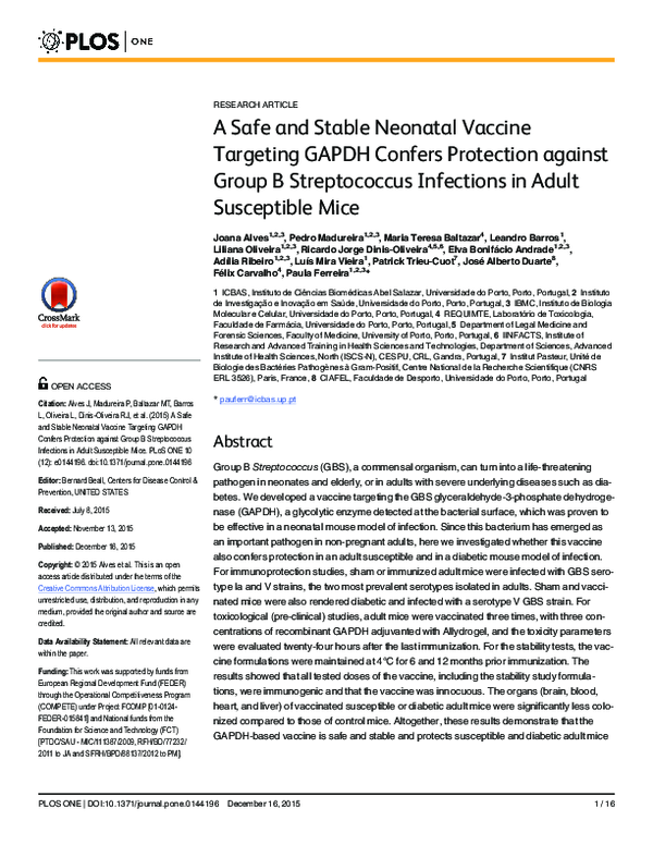 (PDF) A Safe and Stable Neonatal Vaccine Targeting GAPDH Confers ...