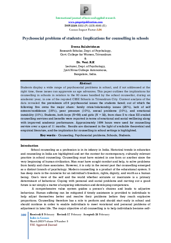 (PDF) Psychosocial problems of students: Implications for counselling ...