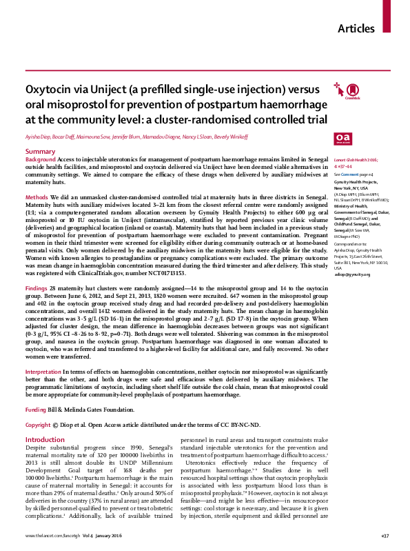(PDF) Oxytocin via Uniject (a prefilled single-use injection) versus ...