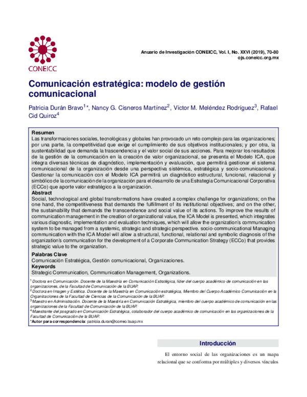 (PDF) Comunicación Estratégica: Modelo de gestión comunicacional ...
