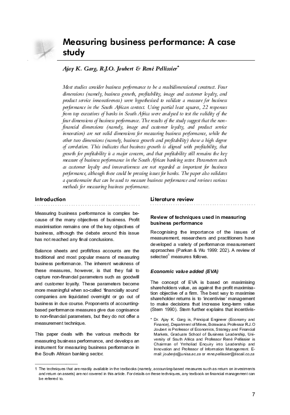 (PDF) Measuring business performance: A case study