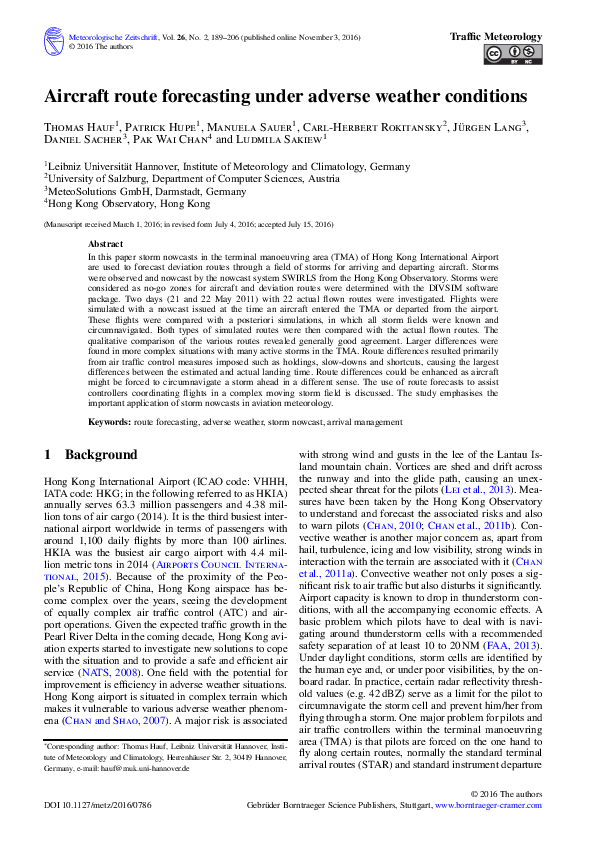 (PDF) Aircraft route forecasting under adverse weather conditions