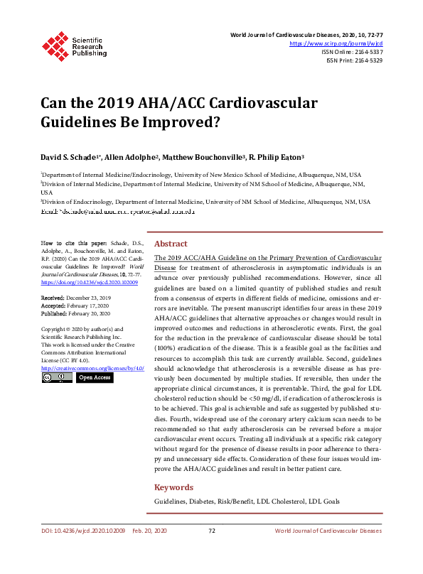 (PDF) Can the 2019 AHA/ACC Cardiovascular Guidelines Be Improved?