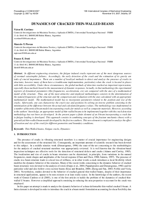 (PDF) Dynamics of cracked thin-walled beams