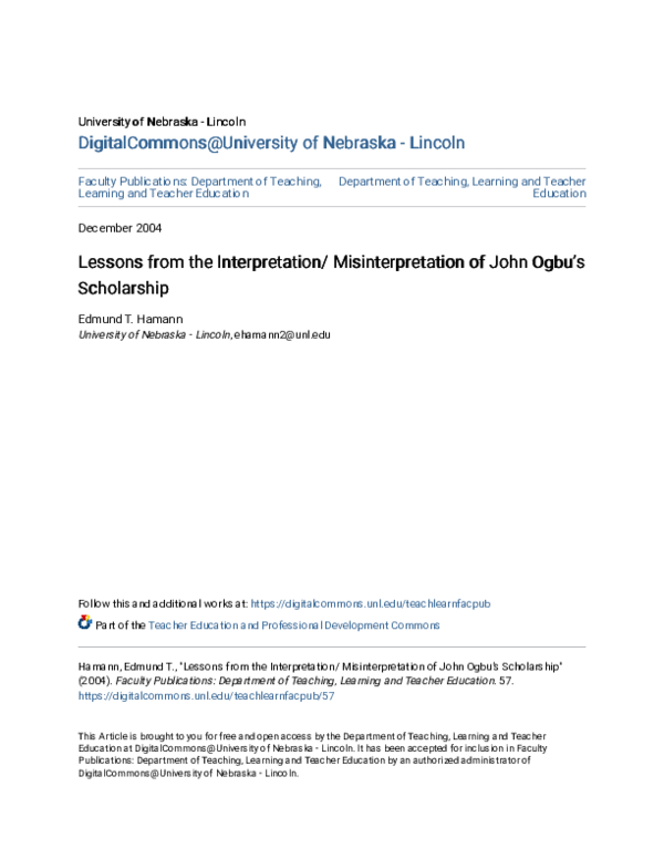(PDF) Lessons from the interpretation/misinterpretation of John Ogbu’s scholarship