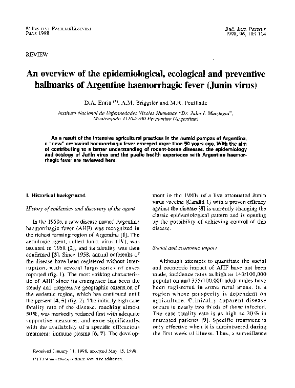 (PDF) An overview of the epidemiological, ecological and preventive ...