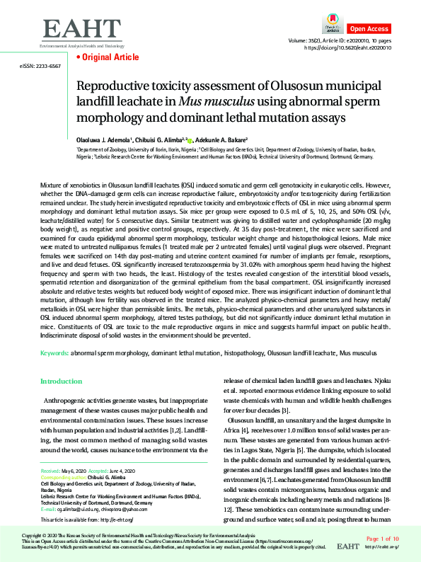 (PDF) Reproductive toxicity assessment of Olusosun municipal landfill ...