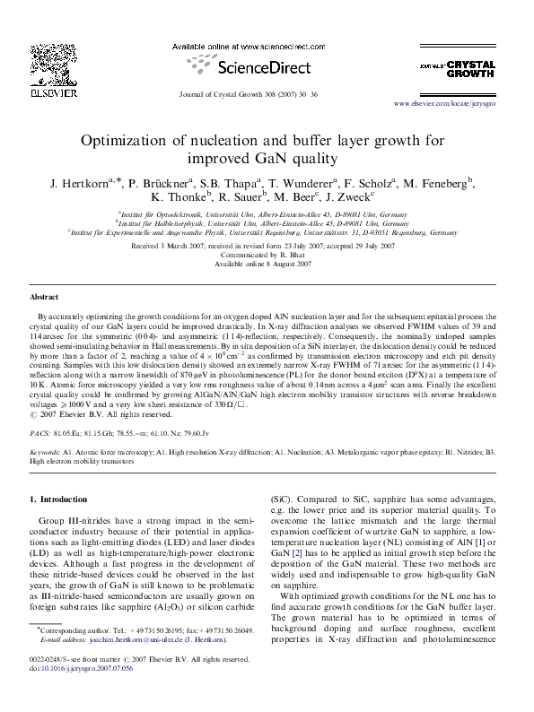 (PDF) Optimization of nucleation and buffer layer growth for improved GaN quality