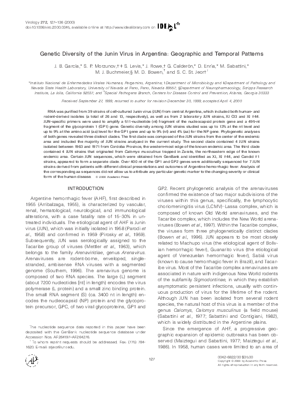 (PDF) Genetic Diversity of the Junin Virus in Argentina: Geographic and ...