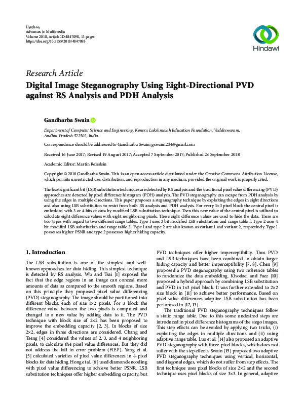 (PDF) Digital Image Steganography Using Eight-Directional PVD against RS Analysis and PDH Analysis