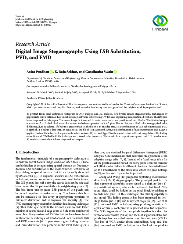(PDF) Digital Image Steganography Using LSB Substitution, PVD, and EMD