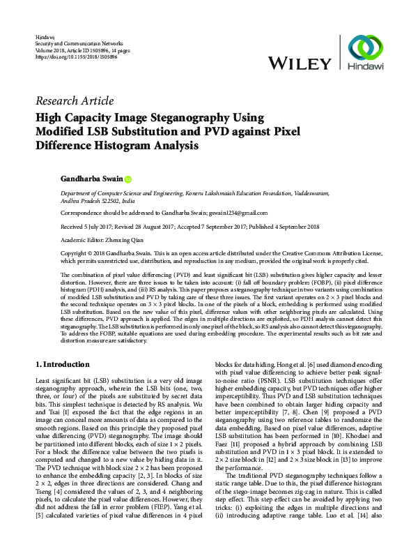 (PDF) High Capacity Image Steganography Using Modified LSB Substitution and PVD against Pixel ...