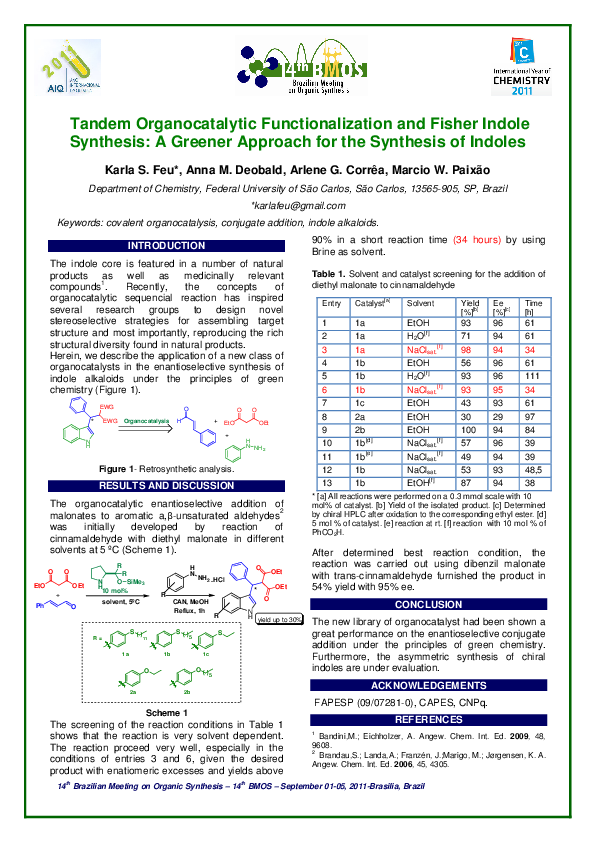 (PDF) Tandem Organocatalytic Functionalization and Fisher Indole ...