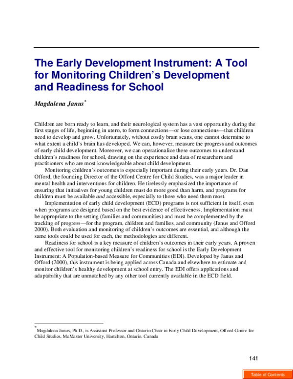 (PDF) The Early Development Instrument: A Tool for Monitoring Children ...