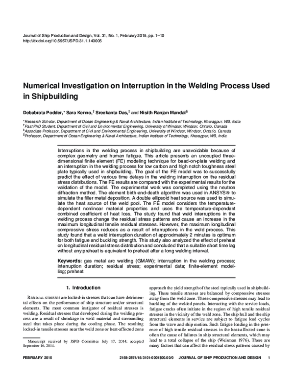 (PDF) Numerical investigation on interruption in the welding process used in ship building
