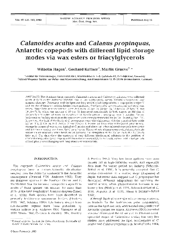 (PDF) Calanoides acutus and Calanus propinquus, Antarctic copepods with ...