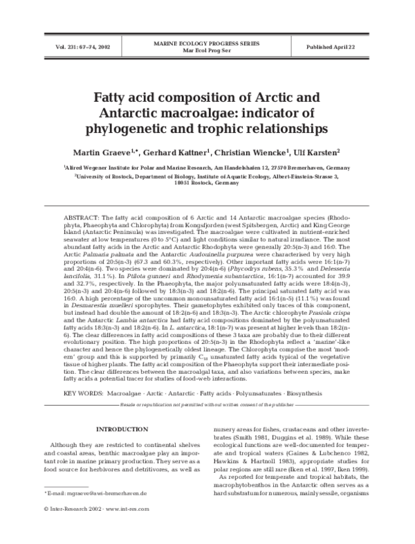 (PDF) Fatty acid composition of Arctic and Antarctic macroalgae ...
