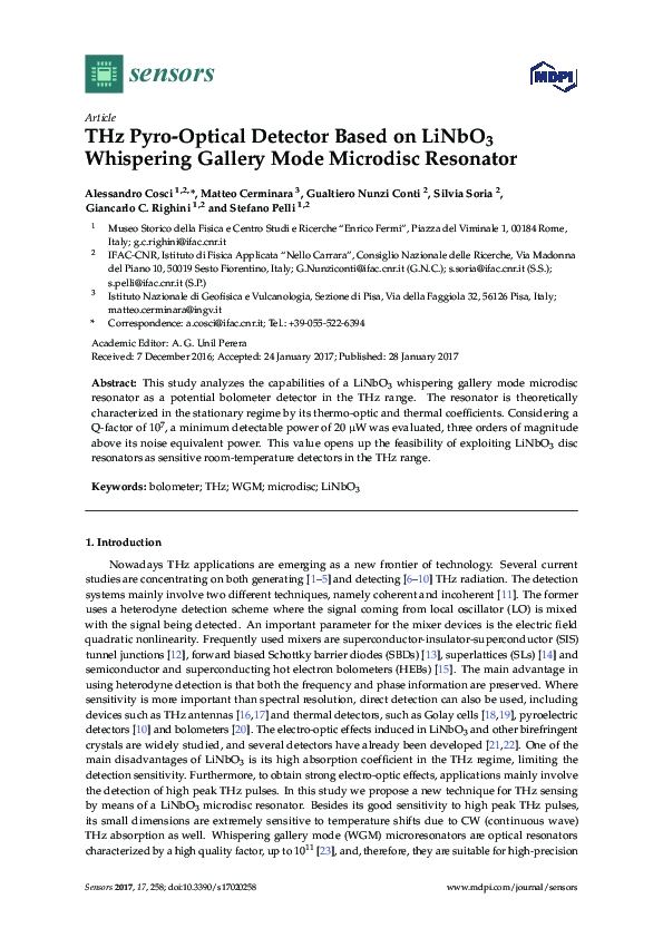 (PDF) THz Pyro-Optical Detector Based on LiNbO₃ Whispering Gallery Mode ...