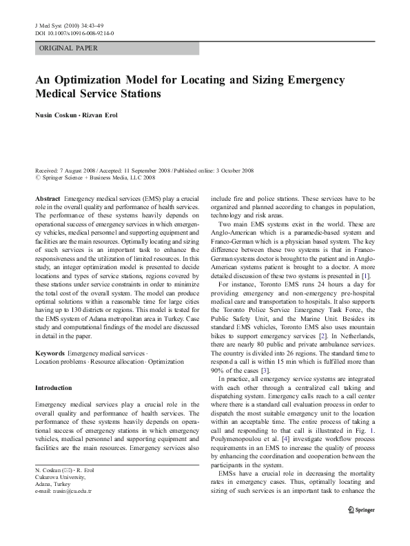 (PDF) An optimization model for locating and sizing emergency medical ...