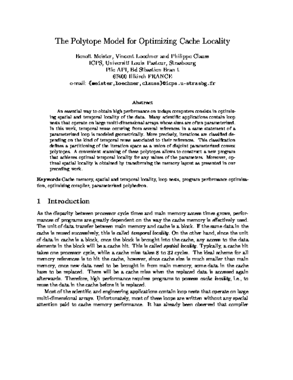 (PDF) The polytope model for optimizing cache locality | Benoit Meister - Academia.edu