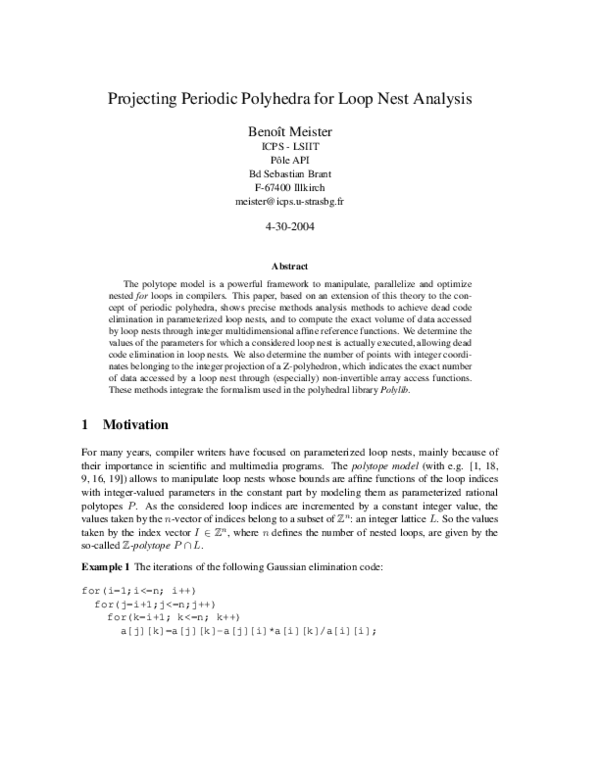(PDF) Projecting Periodic Polyhedra for Loop Nest Analysis