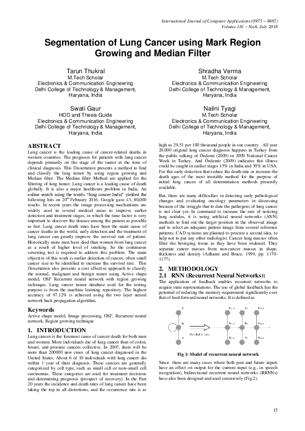 (PDF) Segmentation of Lung Cancer using Mark Region Growing and Median ...