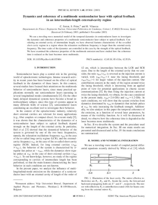 (PDF) Dynamics and coherence of a multimode semiconductor laser with optical feedback in an ...