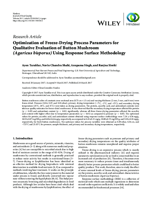 (PDF) Optimization of Freeze-Drying Process Parameters for Qualitative Evaluation of Button ...