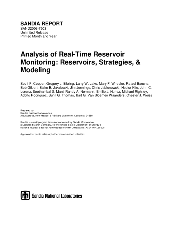 (PDF) Analysis of real-time reservoir monitoring : reservoirs ...