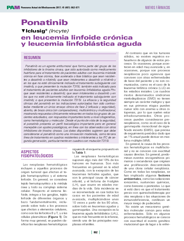 (PDF) Ponatinib (Iclusig®; Incyte) en leucemia linfoide crónica y ...