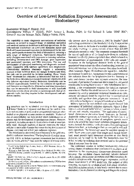 (PDF) Overview of low-level radiation exposure assessment: biodosimetry