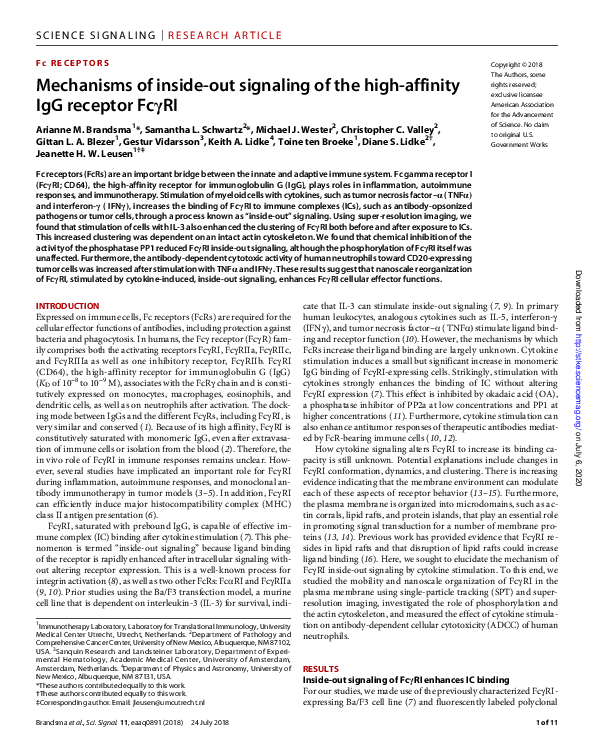 (PDF) Mechanisms of inside-out signaling of the high-affinity IgG ...